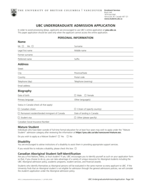 Fillable Online UBC Undergraduate Admission Application - University of ...