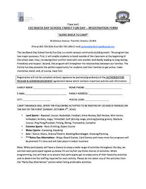 Fillable Online North Campus Family Fun Day Registration Form - Leo ...