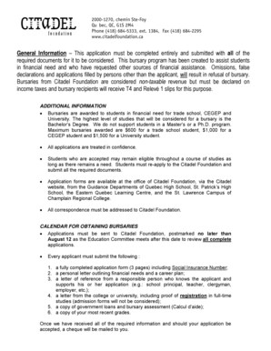 Fillable Online CITADEL FOUNDATION EDUCATIONAL BURSARIES Fax Email ...