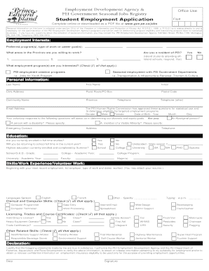 Fillable Online gov pe Student Employment Application - gov pe Fax ...