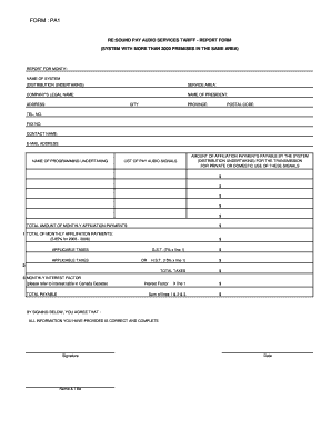 Fillable Online Pay Audio Services Tariff Reporting Form - Re:Sound Fax ...