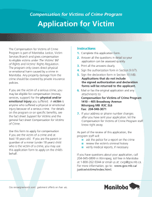 Fillable Online gov mb Application for Victim - Government of Manitoba ...