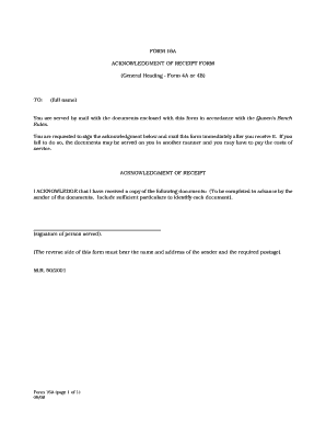 Fillable Online ACKNOWLEDGMENT OF RECEIPT FORM Fax Email Print - pdfFiller