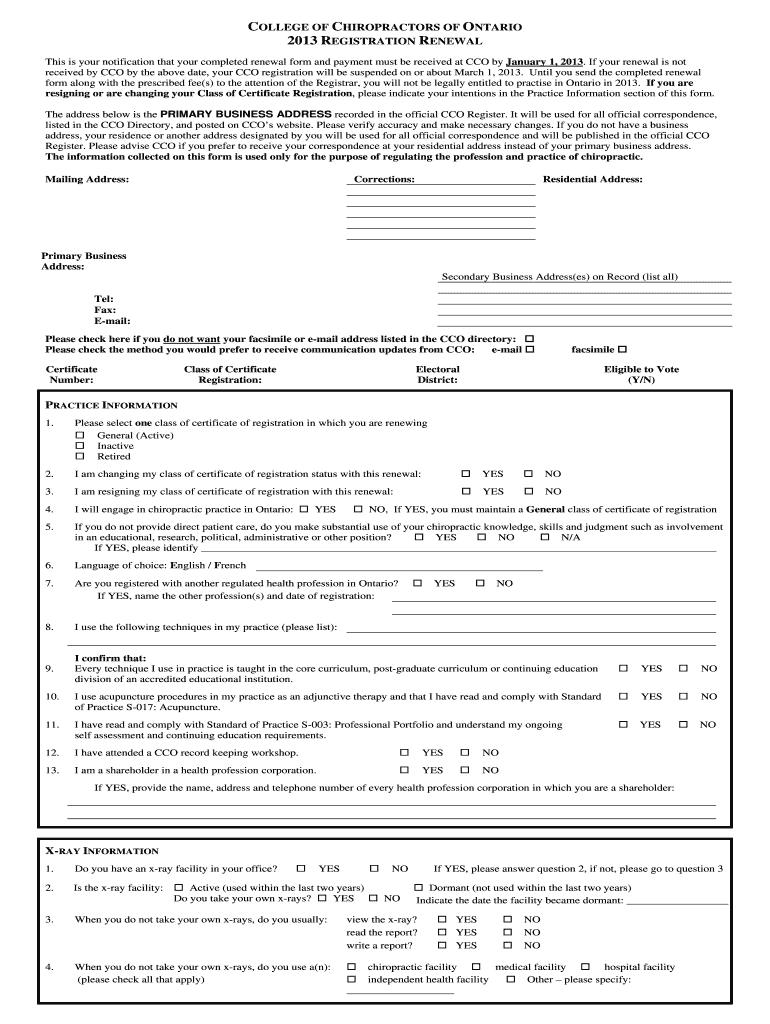 2013 Registration Renewal Form - College of Chiropractors of Ontario ...