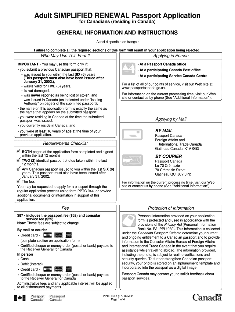 Adult Simplified Renewal PassportDocHubcom 2008 Form Fill Out Sign 