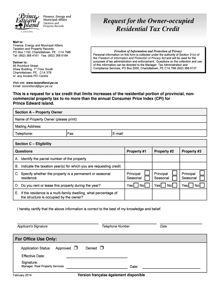 Fillable Online gov pe Request for the Owner-occupied Residential Tax ...