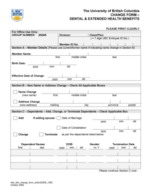 Fillable Online hr ubc The University of British Columbia CHANGE FORM ...