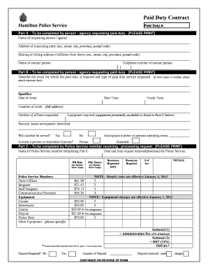Fillable Online hamilton Hamilton-Wentworth Regional Police Paid Duty ...