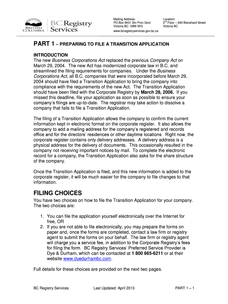 Fillable Online Preparing to File a Transition Application Fax Email ...
