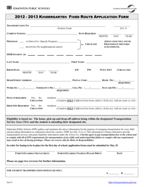 Fillable Online Kindergarten Busing Application Form - Johnny Bright ...