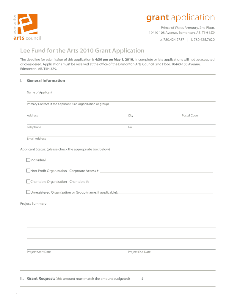 Lee Fund for the Arts 2010 Grant Application - Edmonton Arts Council ...