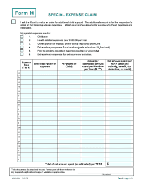 Fillable Online isoforms bc Form H Special Expense Claim ...