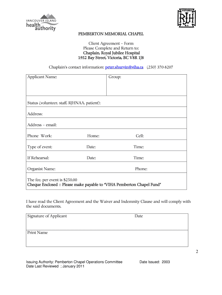 PEMBERTON MEMORIAL CHAPEL required form for obtaining claims access to ...