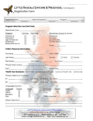 Fillable Online Registration Form - Little Rascals Fax Email Print ...