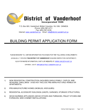 Fillable Online BUILDING PERMIT APPLICATION FORM - Vanderhoof Fax Email Print - pdfFiller