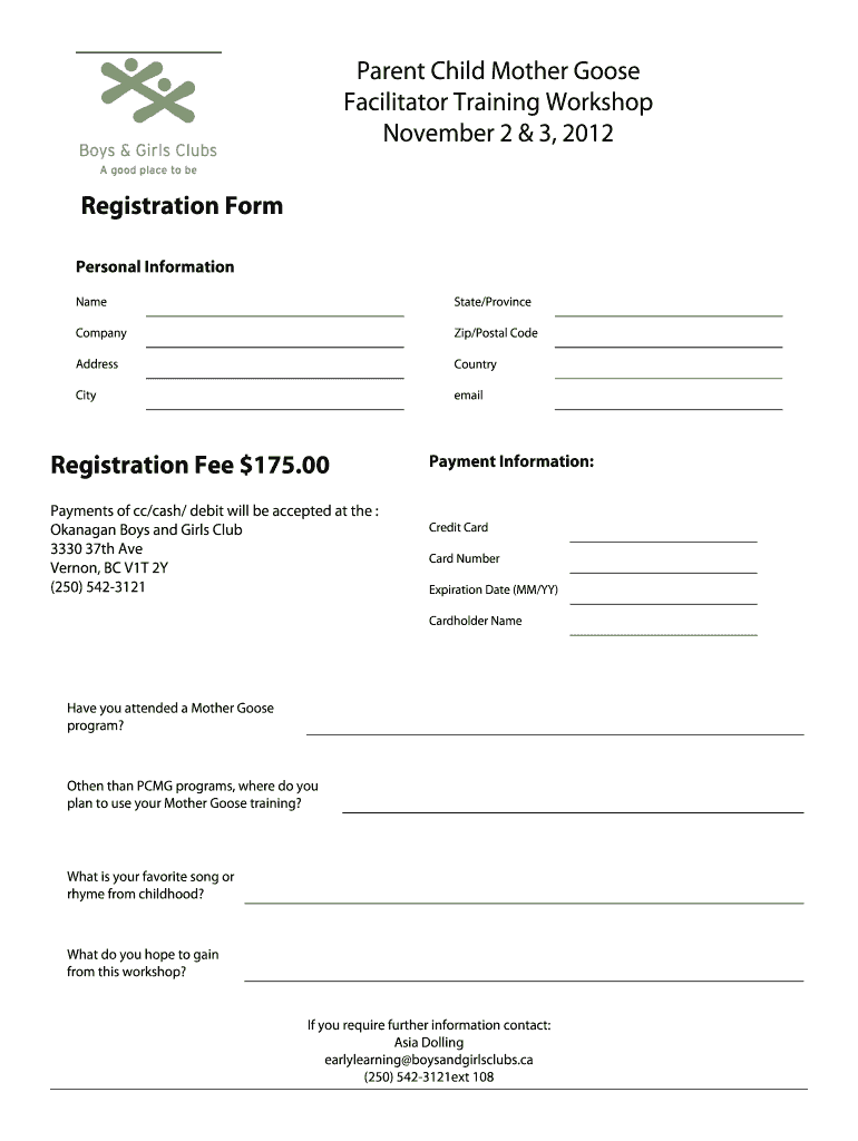 Fillable Online Facilitator Training Workshop Registration Fax Email ...