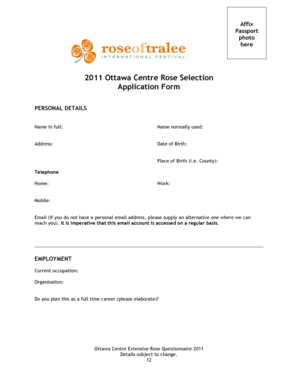 Fillable Online 2011 Ottawa Centre Rose Selection Application Form Fax ...