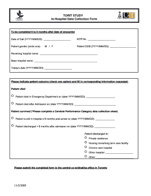 Fillable Online TORIT STUDY In-Hospital Data Collection Form 11/3/2005 ...