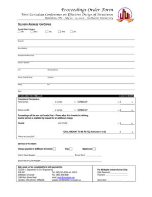 Fillable Online Proceedings Order Form - McMaster University Fax Email Print - pdfFiller