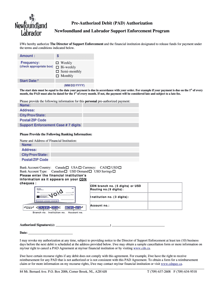Fillable Online Pre-Authorized Debit (PAD) Authorization Fax Email Print - pdfFiller