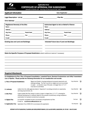 Fillable Online Subdivision Application - City of Saskatoon Fax Email ...