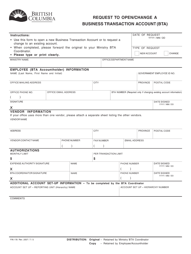 Fillable Online Request to Open/Change a Business Transaction Account ...