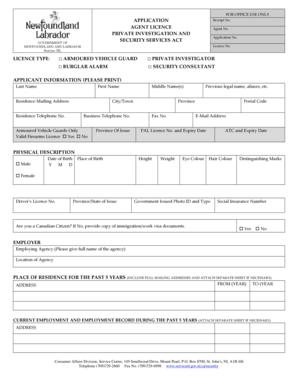 Fillable Online Application - Agency Licence - Service NL - Government ...
