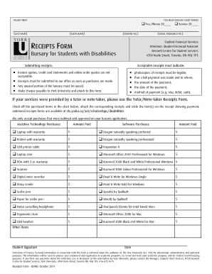 Fillable Online RECEIPTS FORM - Student Financial Services - York ...