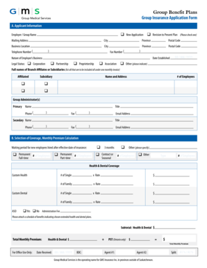 Fillable Online Group Benefit Plan Application Form - Group Medical ...