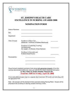 Fillable Online Excellence Awards Nomination Forms Fax Email Print - pdfFiller