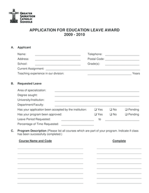 Fillable Online Application for education leave award 2009 - 2010 ...