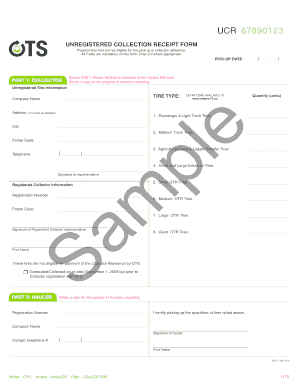 Fillable Online ontariots OTS Unregistered Collection Receipt Form.pdf - Ontario Tire ...