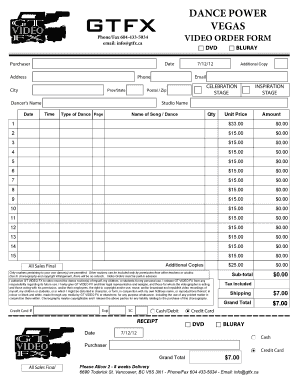 Fillable Online Dance Power Las Vegas Video Order Form - GTFX Fax Email ...