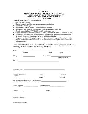 Fillable Online winnipegares Winnipeg ARES Application Form ...