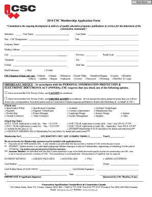 Fillable Online 2010 CSC Membership Application Form - Construction ...