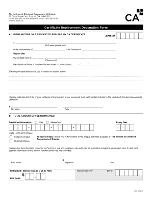 Fillable Online Certificate Replacement Declaration Form - Institute of ...