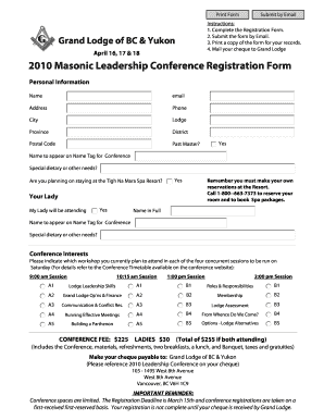 Fillable Online 2010 Masonic Leadership Conference Registration Form ...