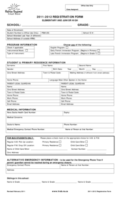 Fillable Online 2011-2012 Registration Form - Halifax Regional School ...