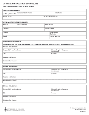 Fillable Online PRE-ASSESSMENT APPLICATION FORM COMPARATIVE ... Fax ...