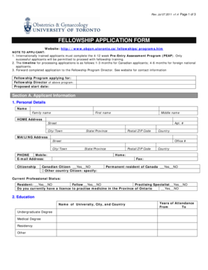 Fillable Online FELLOWSHIP APPLICATION FORM Fax Email Print - pdfFiller