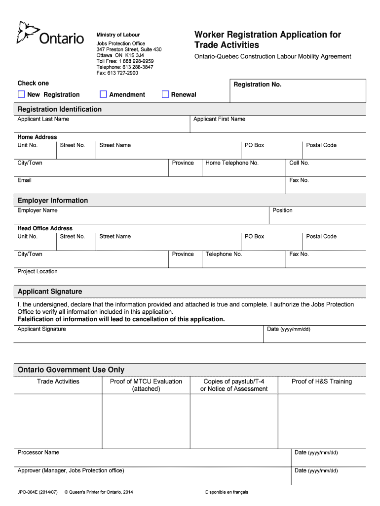 Fillable Online Worker Registration Application for Trade Activities ...
