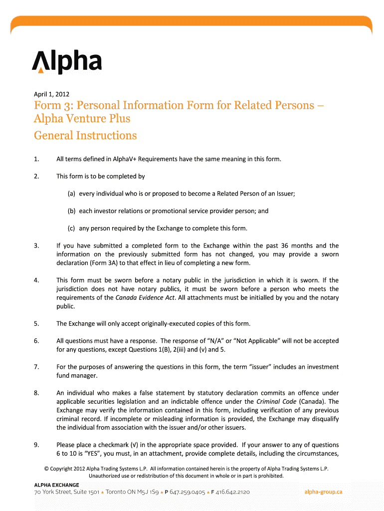 Fillable Online Personal Information Form for Related Persons Fax Email ...