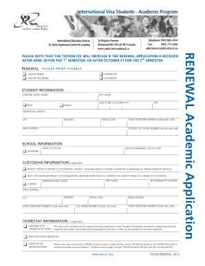 Fillable Online YRDSB RENEWAL Academic Application 2012-1 Fax Email ...