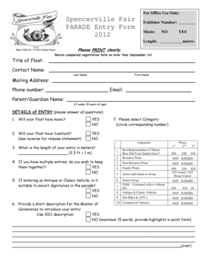 Fillable Online Parade entry form 2012 Fax Email Print - pdfFiller