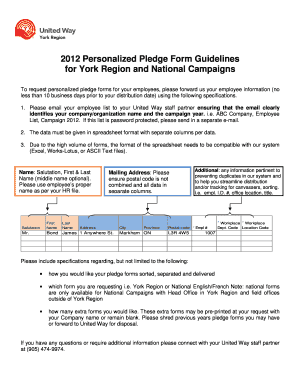 Fillable Online Personalized Pledge Form Guidelines - United Way of ...