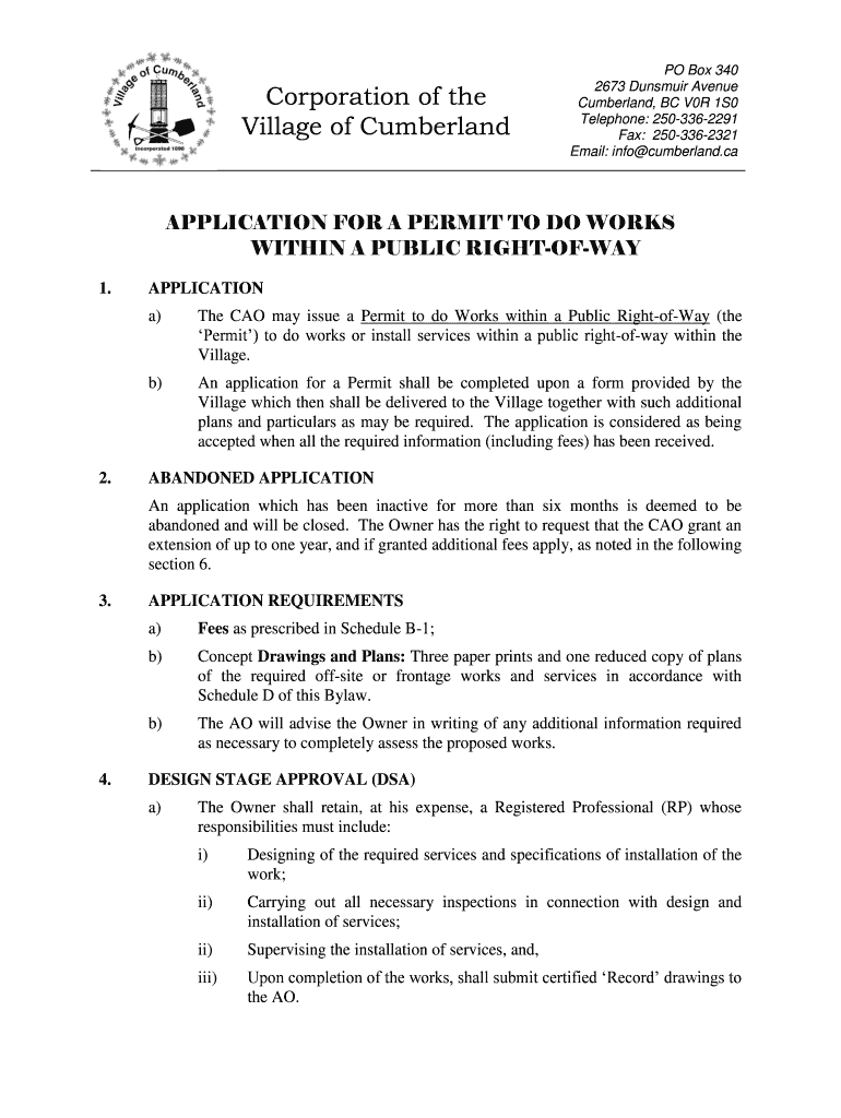 Fillable Online APPLICATION FOR A PERMIT TO DO WORKS WITHIN A PUBLIC ...