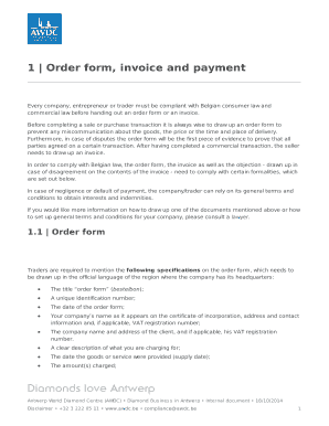 Fillable Online 1 Order form, Invoice and Payment - Antwerp World ...