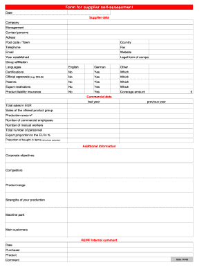 Fillable Online Form for supplier self-assessment - Roller Belgium Fax ...