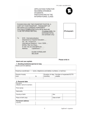 Fillable Online Application form for incoming erasmus students ...