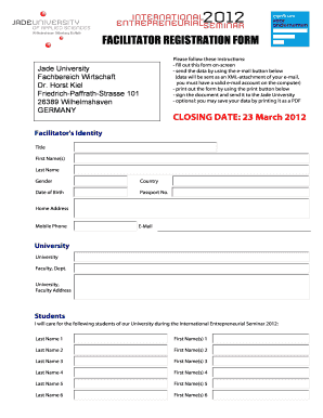 Fillable Online FACILITATOR REGISTRATION FORM - Centrum voor Ondernemen Fax Email Print - pdfFiller